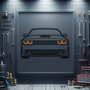 Dodge Challenger Front View Neon Metal Car Wall Art | Lane Motors